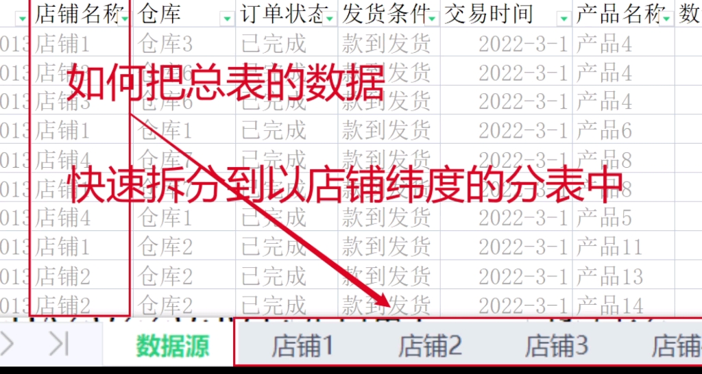 如何把总表数据快速拆分到多个sheet中