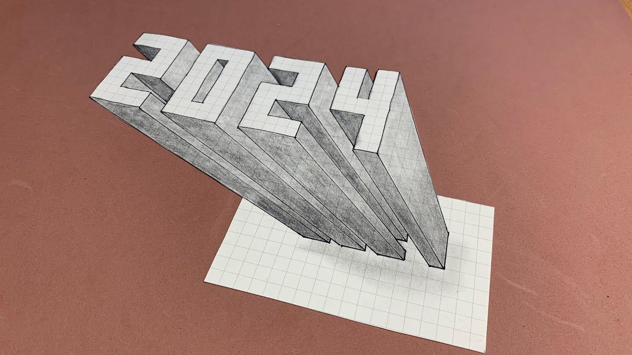 教你画立体的2024年【铅笔画,素描,立体画】