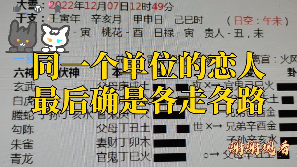 六爻断卦,卦例分享,同一个单位的恋人,最后确是各走各路