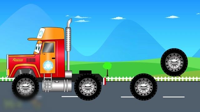 趣味动画:拼装卡车小游戏 汽车闯关比赛小动画