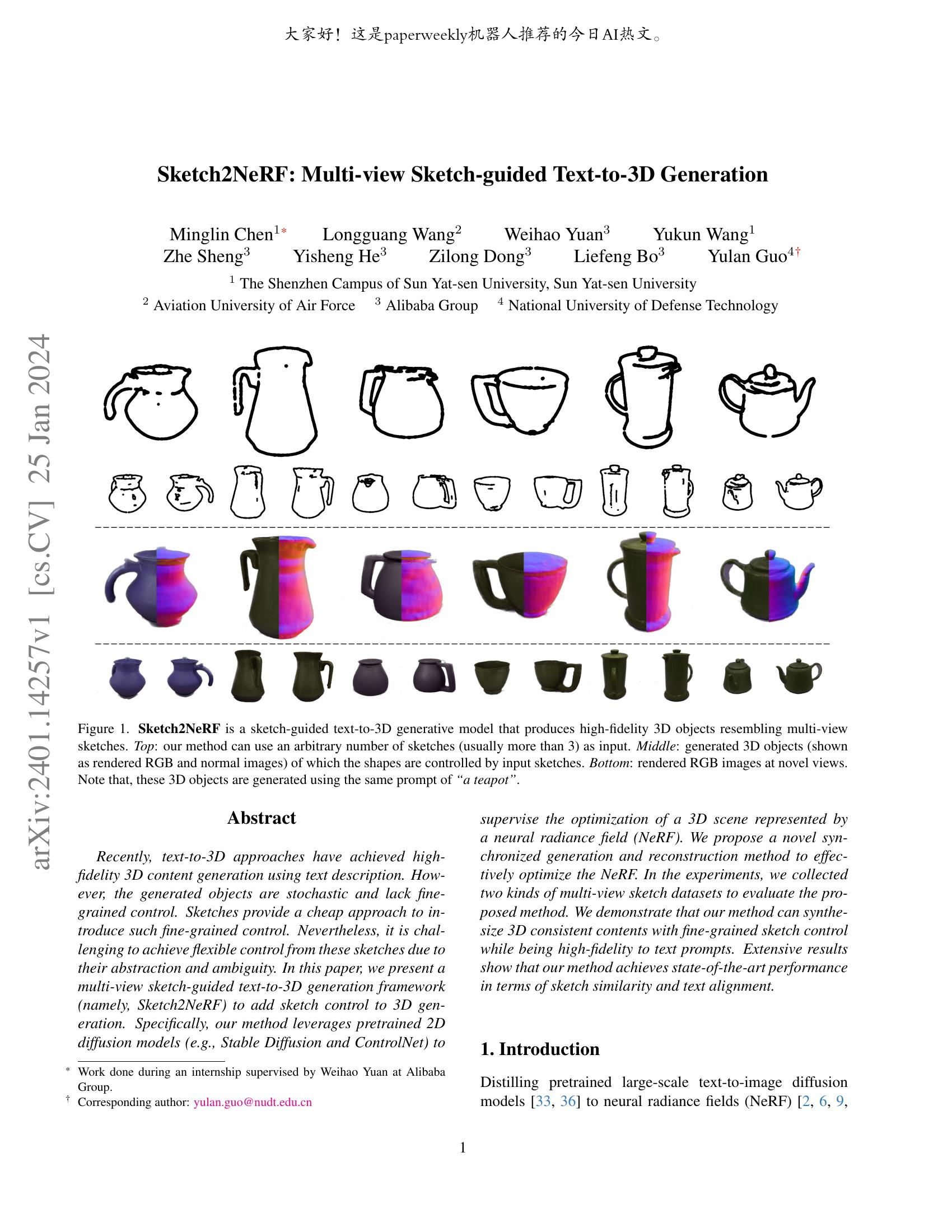 Sketch2NeRF: Multi-view Sketch-guided Text-to-3D Generation