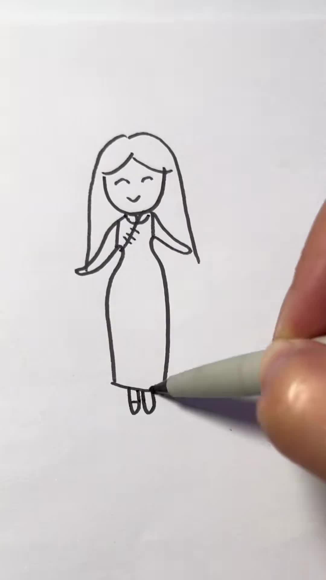 孩子中考高考时你会穿旗袍吗?旗袍造型简笔画 #旗袍的韵味有多足 #旗...
