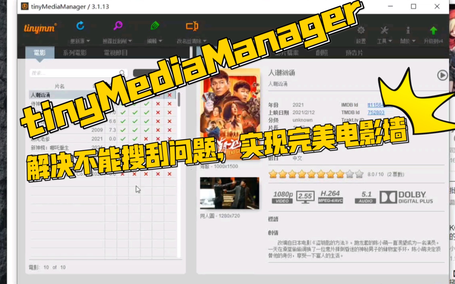 tinyMediaManager(tmm)电脑版解决不能搜刮问题。实现完美的电影墙