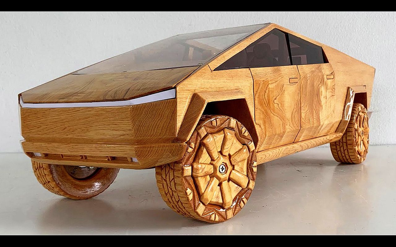 【木雕】制作特斯拉Cybertruck电动皮卡木质模型车 | 作者:...