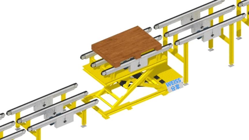 托盘三链式输送机,带式剪刀叉升降机#solidworks模型 #动画演示