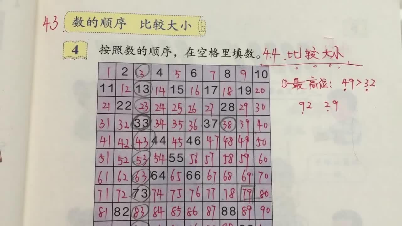 人教版 一年级数学下册 4.4 数的比较大小