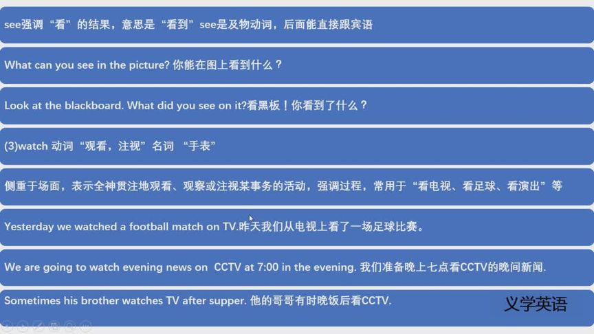 look see 和watch 的用法 人教版初中英语 知识点视频讲解