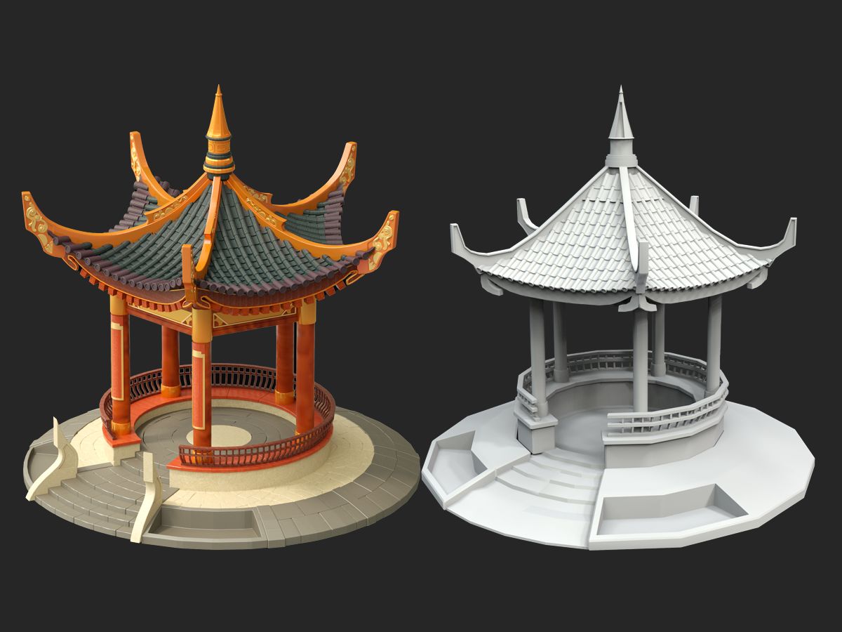 3dmax场景建模:基础古风建筑凉亭模型制作教学,搭建思路技巧 瓦片...