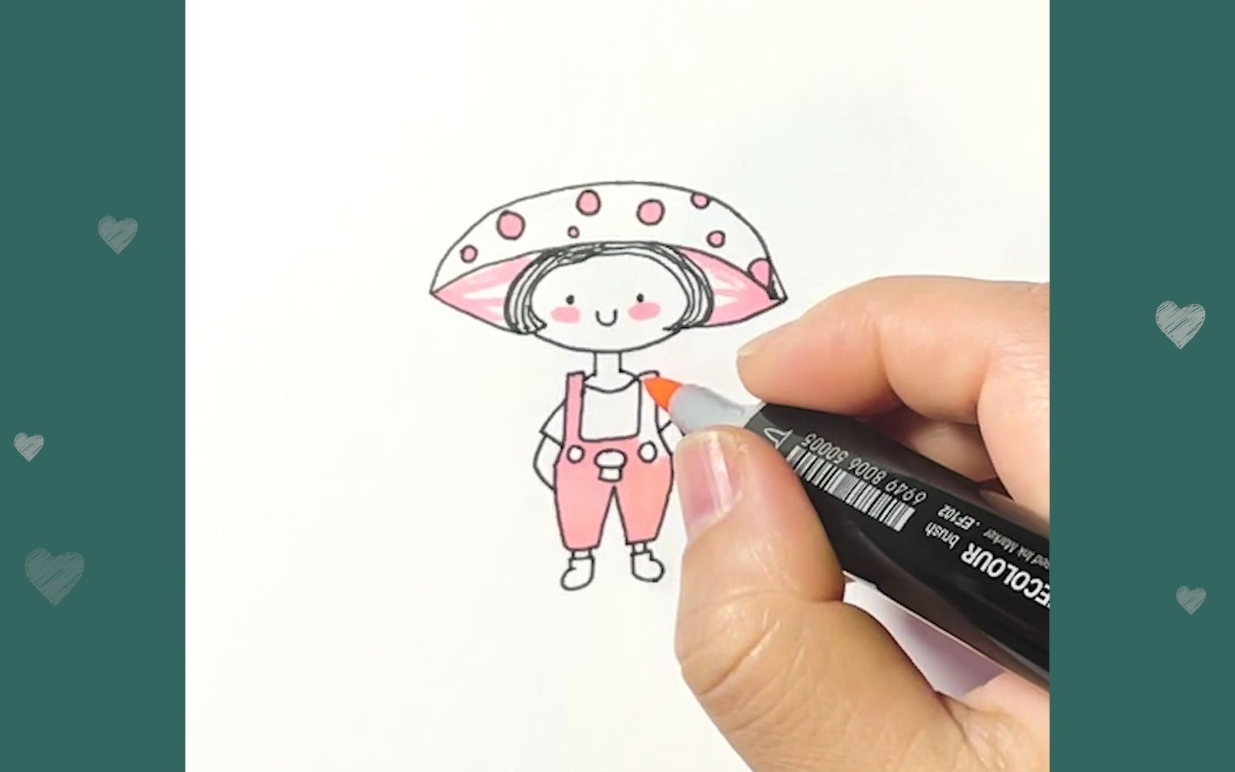 马克笔绘画教程-蘑菇头姑娘简笔画