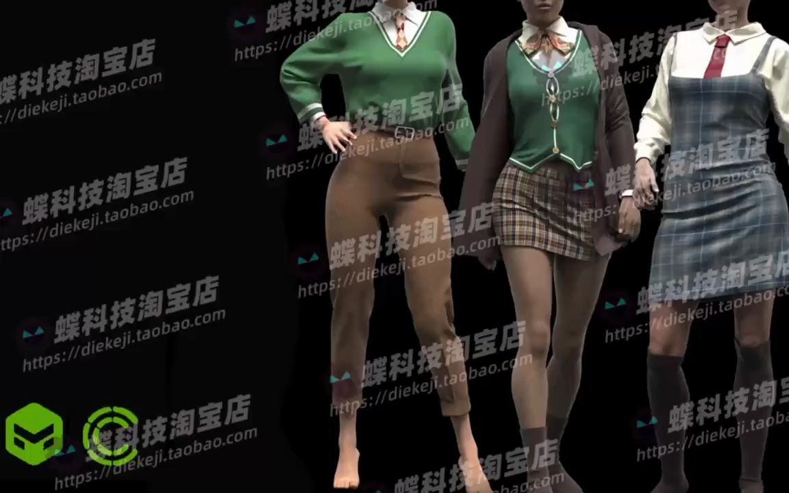 MD Clo3D女性吊带裙学生装短裙毛衣长裤MD服装打版源文件3D模型