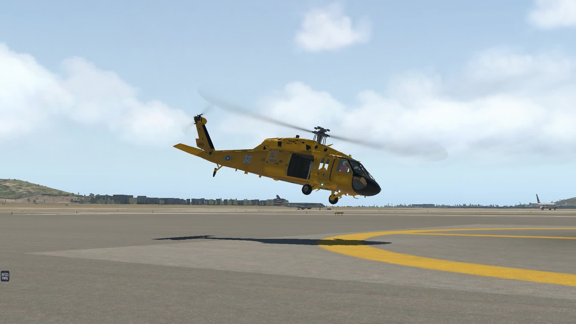 xplane11直升机模拟飞行-黑鹰直升机绕点机动后降落