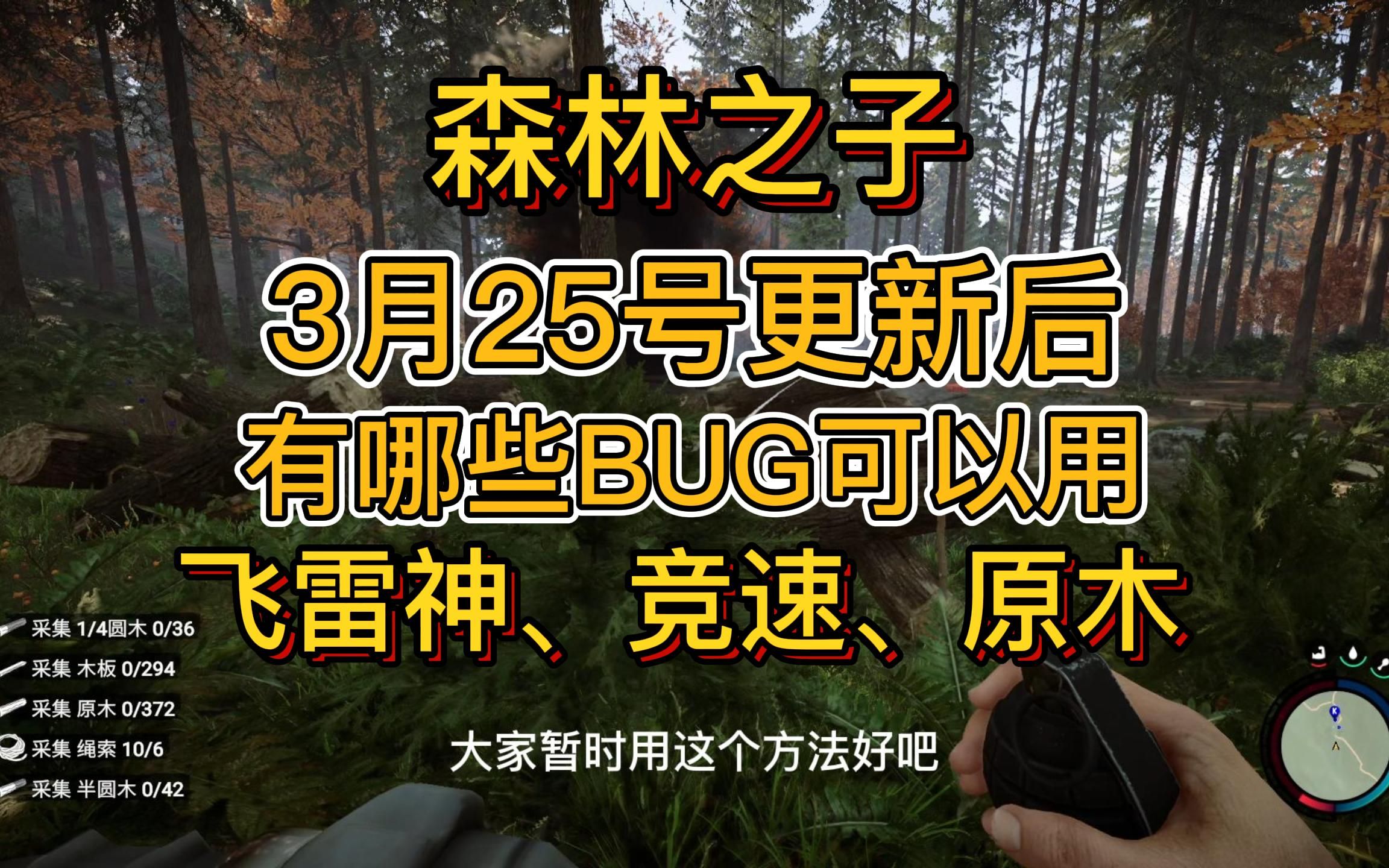 【森林之子】3月25号更新之后,目前能用的BUG、木棍飞雷神、通关...