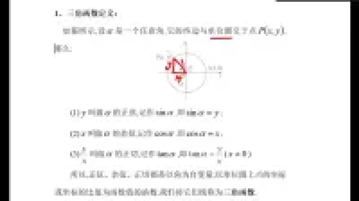 戴氏教育广西区高一数学任意角三角函数知识讲解视频