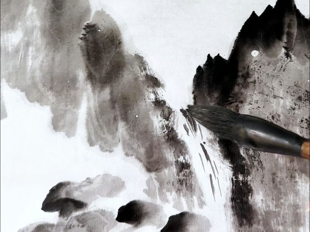 中国画中高山流水的画法 #国画山水 #想画就画 #一起学画画 #好的...
