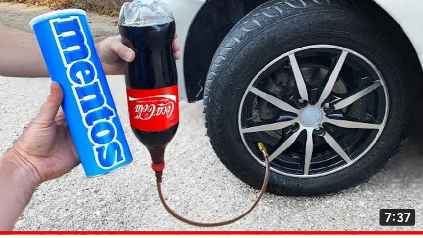 把过期的泡腾片和可乐,灌报废的轮胎里会发生什么?