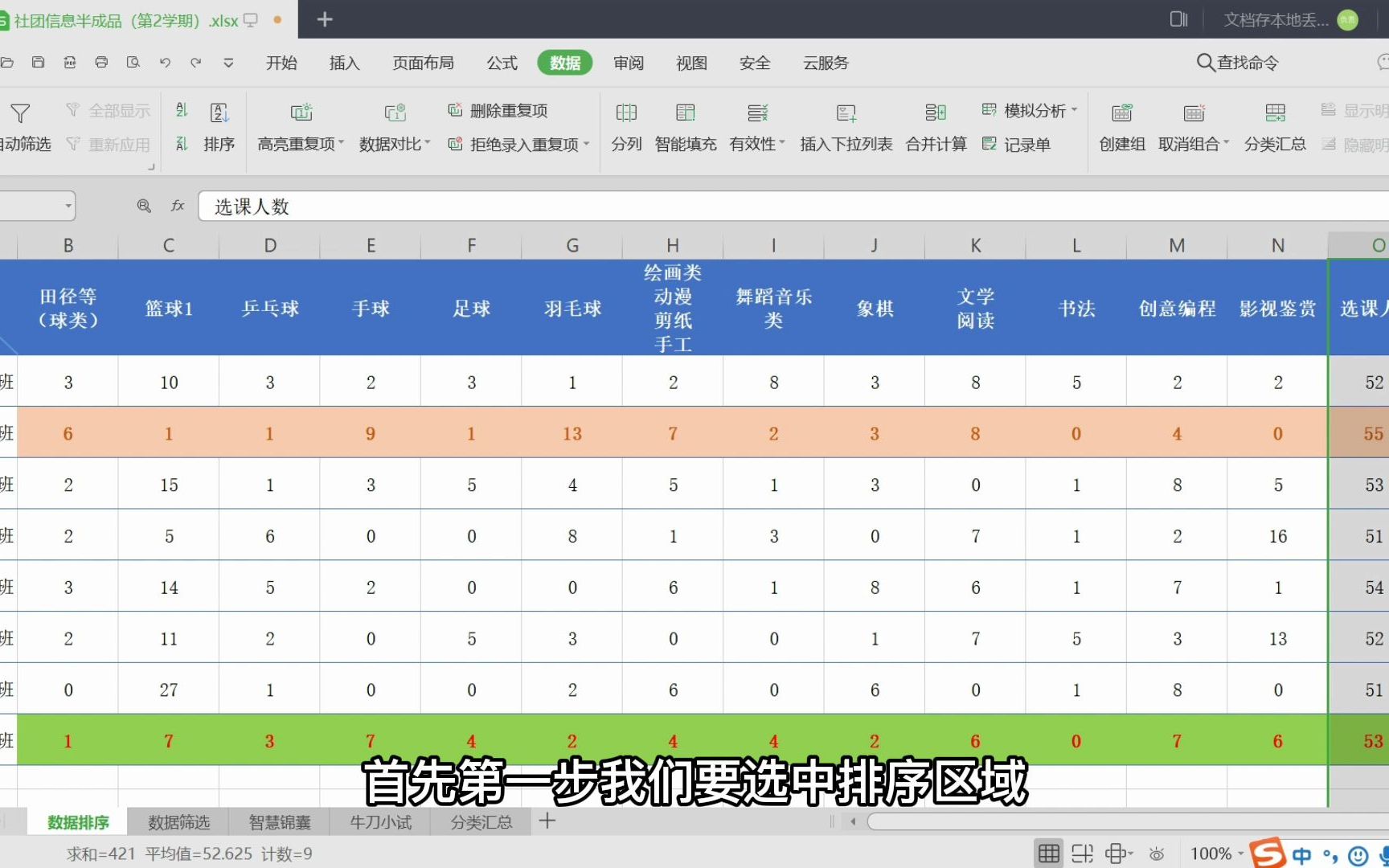 WPS数据排序