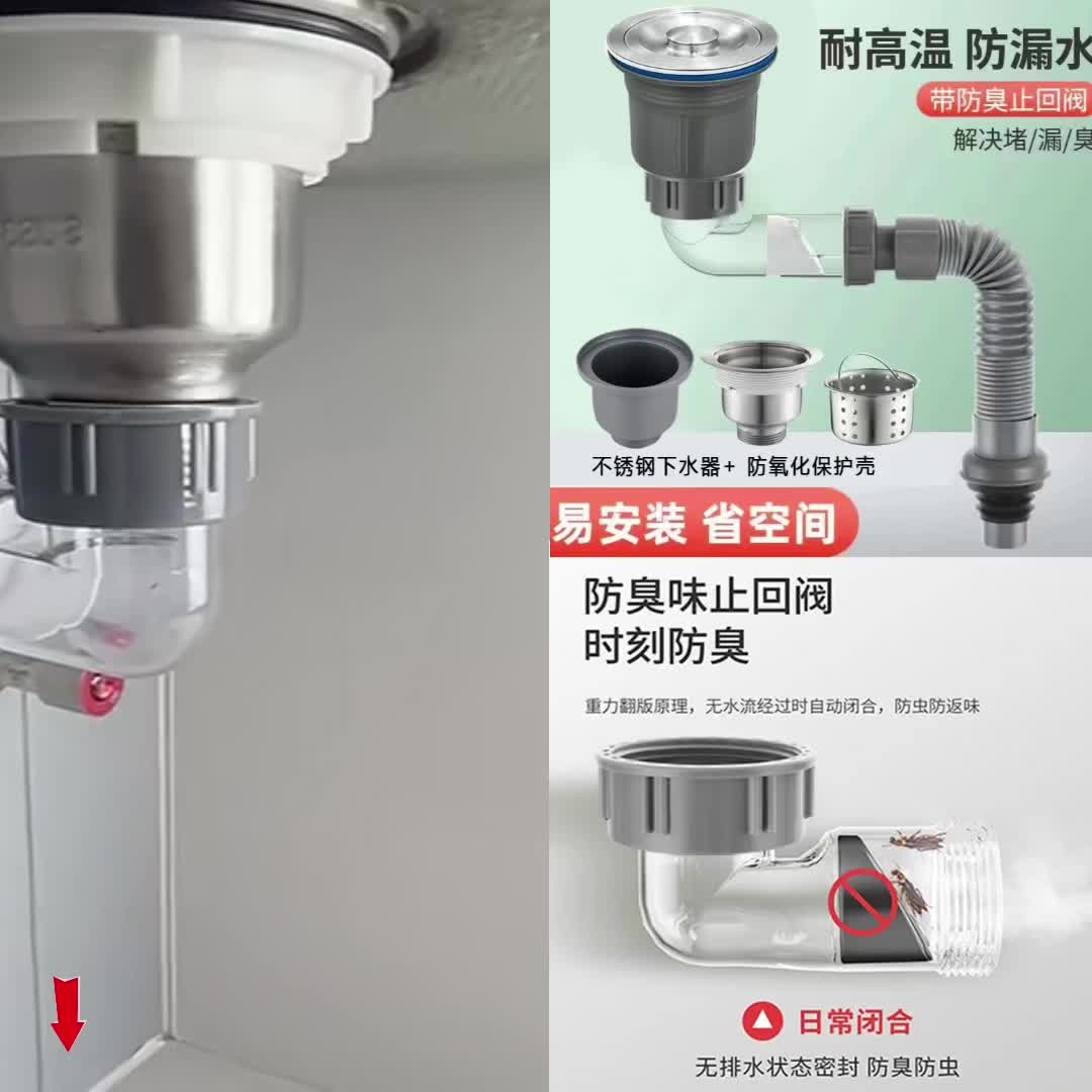 #厨房下水管套装 #洗菜盆排水管 #洗碗池下水器 #横向侧排管件 #防漏...