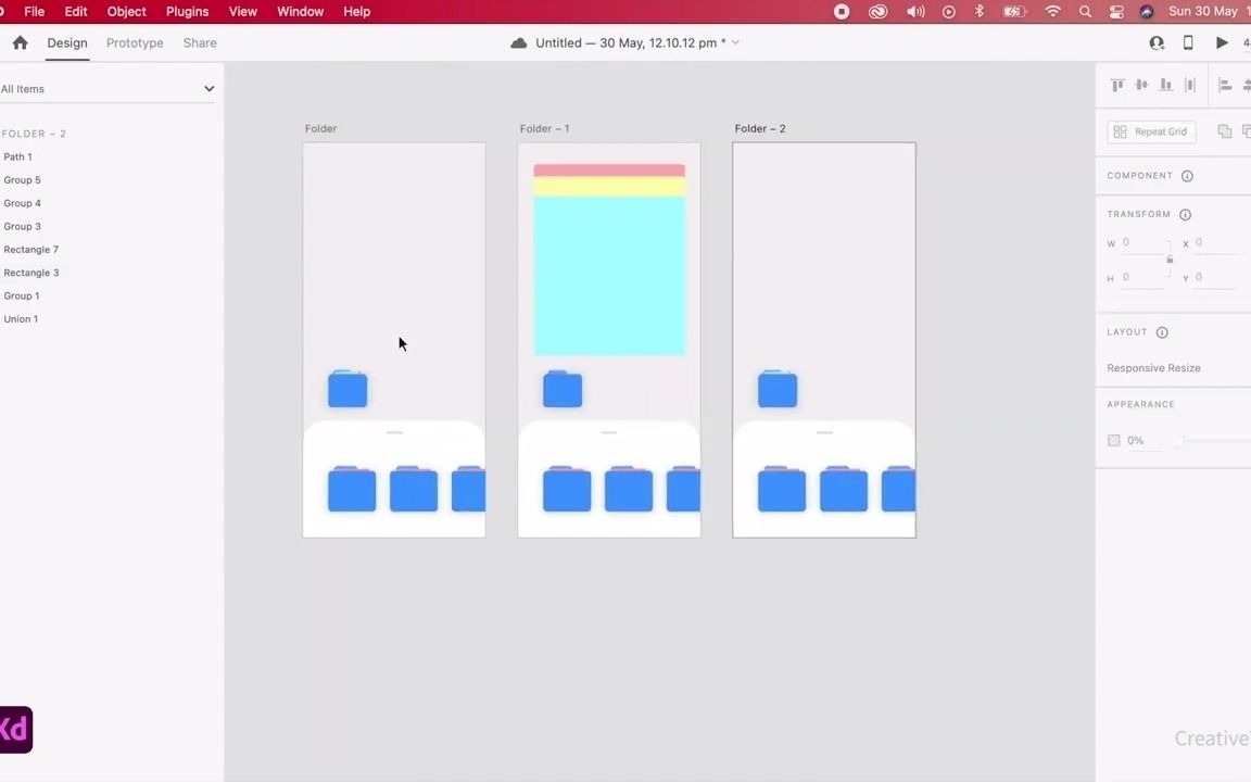 Adobe XD自动动画实现文件夹拖动和移动手势效果