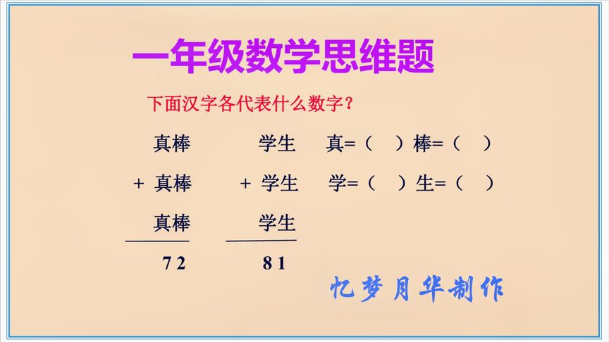一年级数学思维题,这些汉字代表什么数字,明白算理就能快速算出