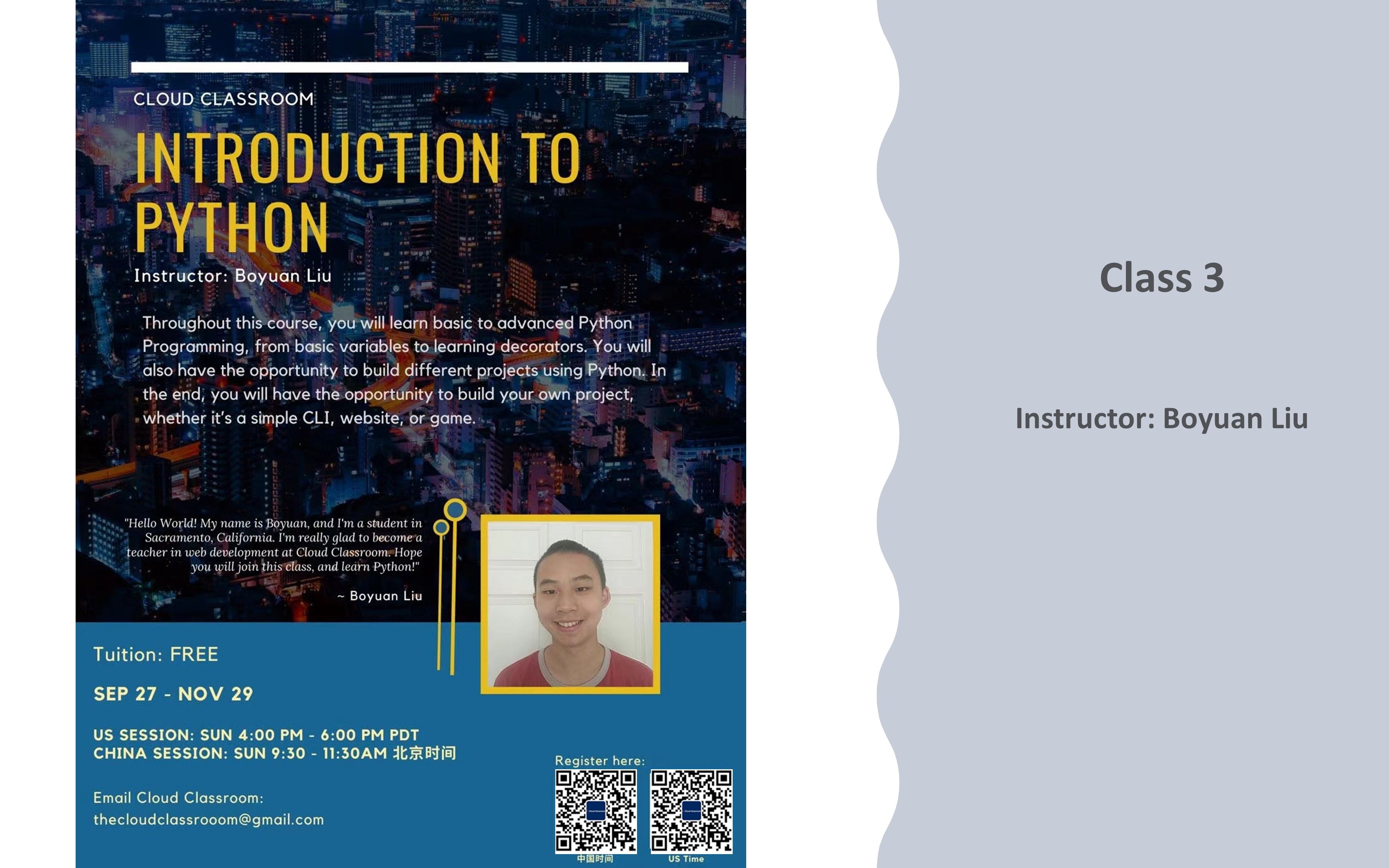 Class 3 of Cloud Classroom 2020 Fall, Introduction to Python (US Class)