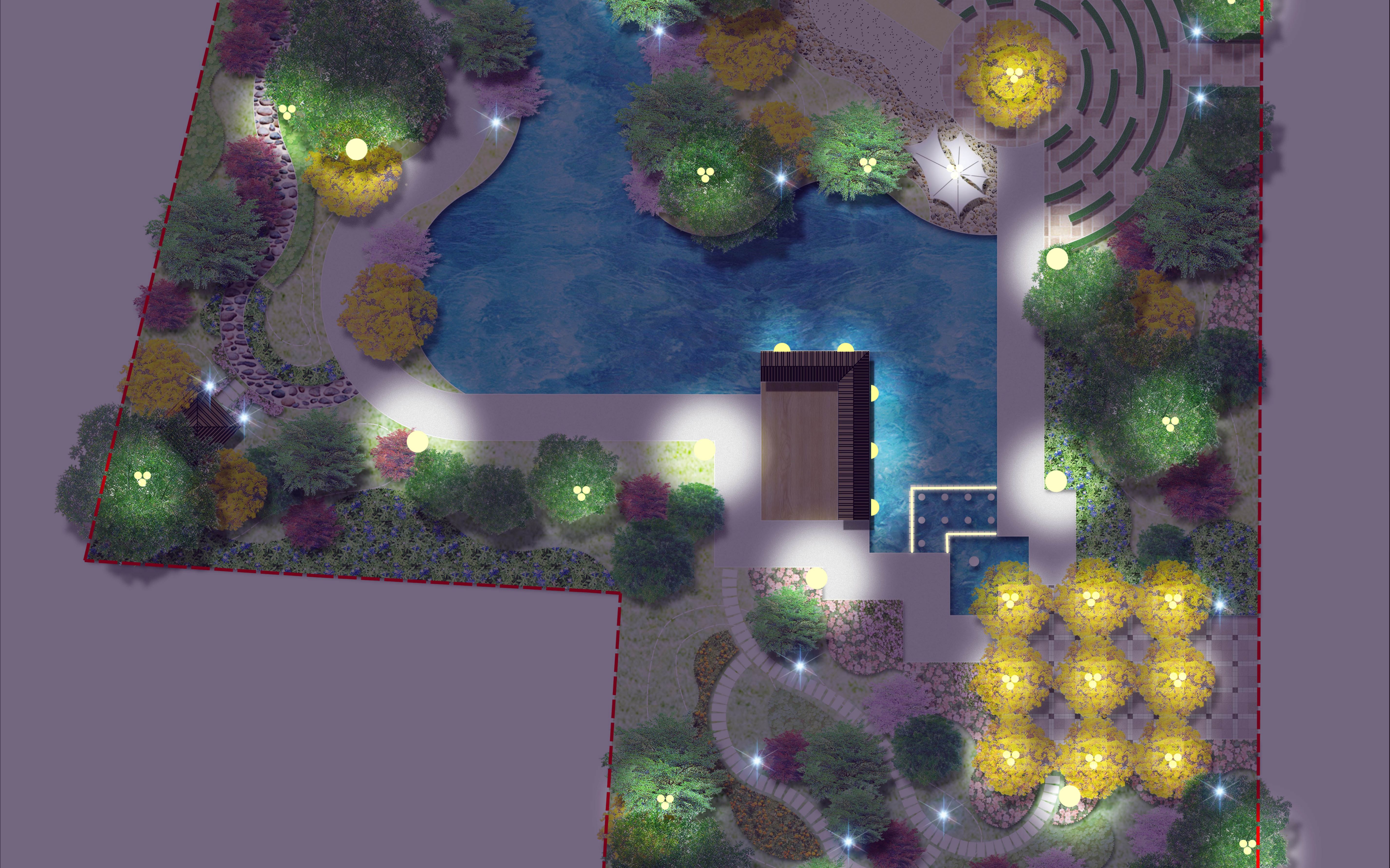 【设计软件PS】园林景观夜景彩平五种灯光制作解析