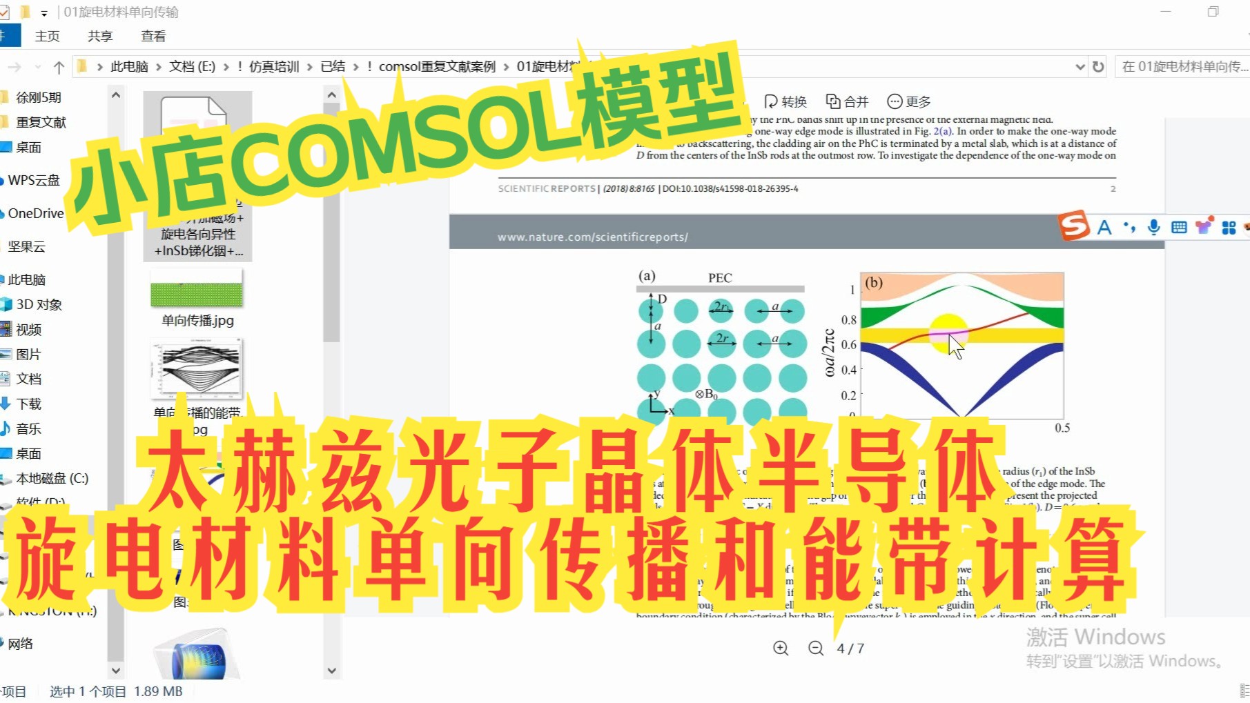 Comsol模型:太赫兹光子晶体半导体旋电材料单向传播和能带计算