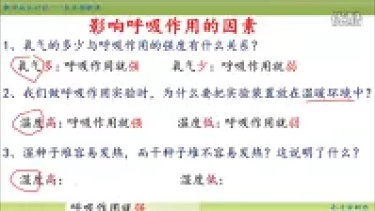 【生物大师】初中生物微课教学视频第33集:影响植物呼吸作用的因素