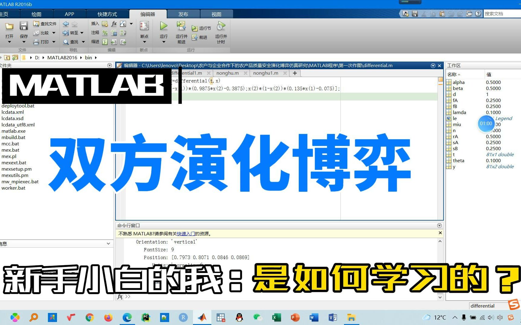 新手小白扛着MATLAB自学双方演化博弈之旅