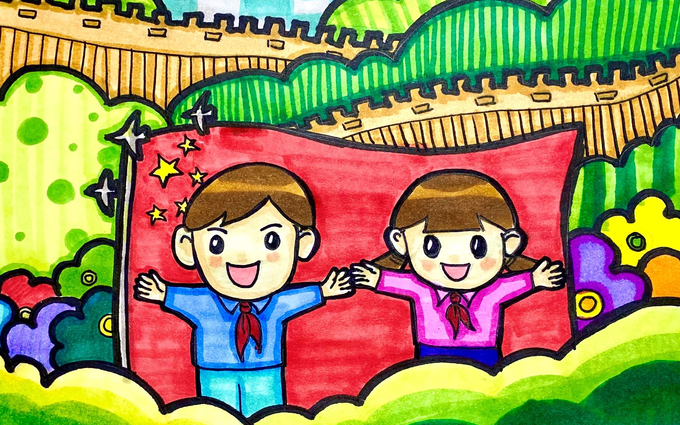 ...儿童简笔画#八一建军节快要到了,小朋友来画一画副爱国教育题材画吧