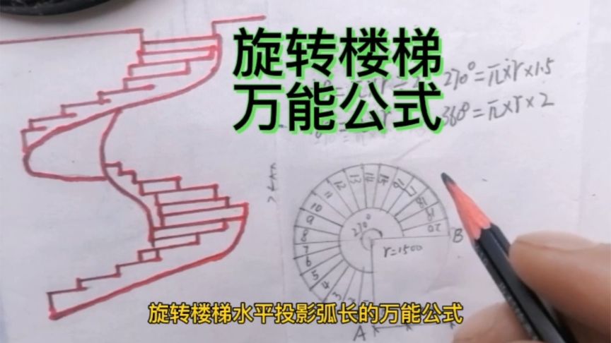 旋转楼梯,水平投影弧长,万能公式 #财富小剧场