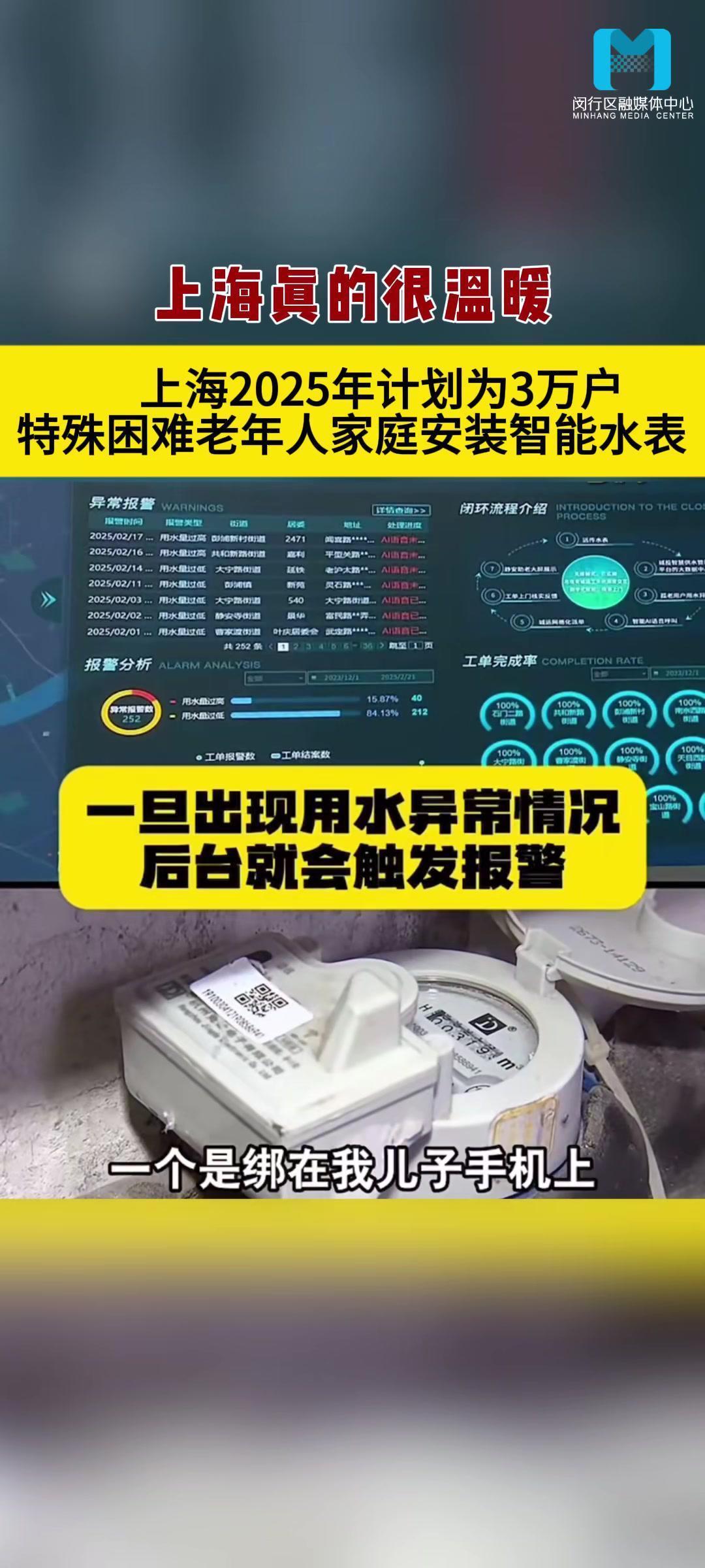 ...很温暖#上海2025年计划为3万户特殊困难老年人家庭安装智能水表