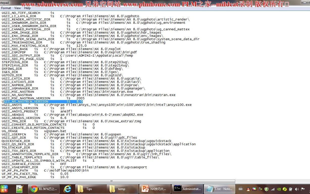 PLM之家NX高级技巧视频-第7章 NX 中设置的所有环境变量的列表
