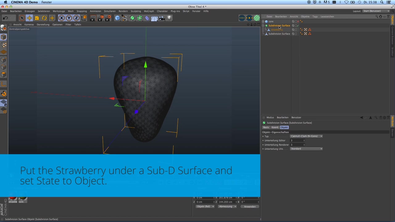5分钟教程C4D 草莓建模 5 min Strawberry Modeling Tutorial Quick Tip