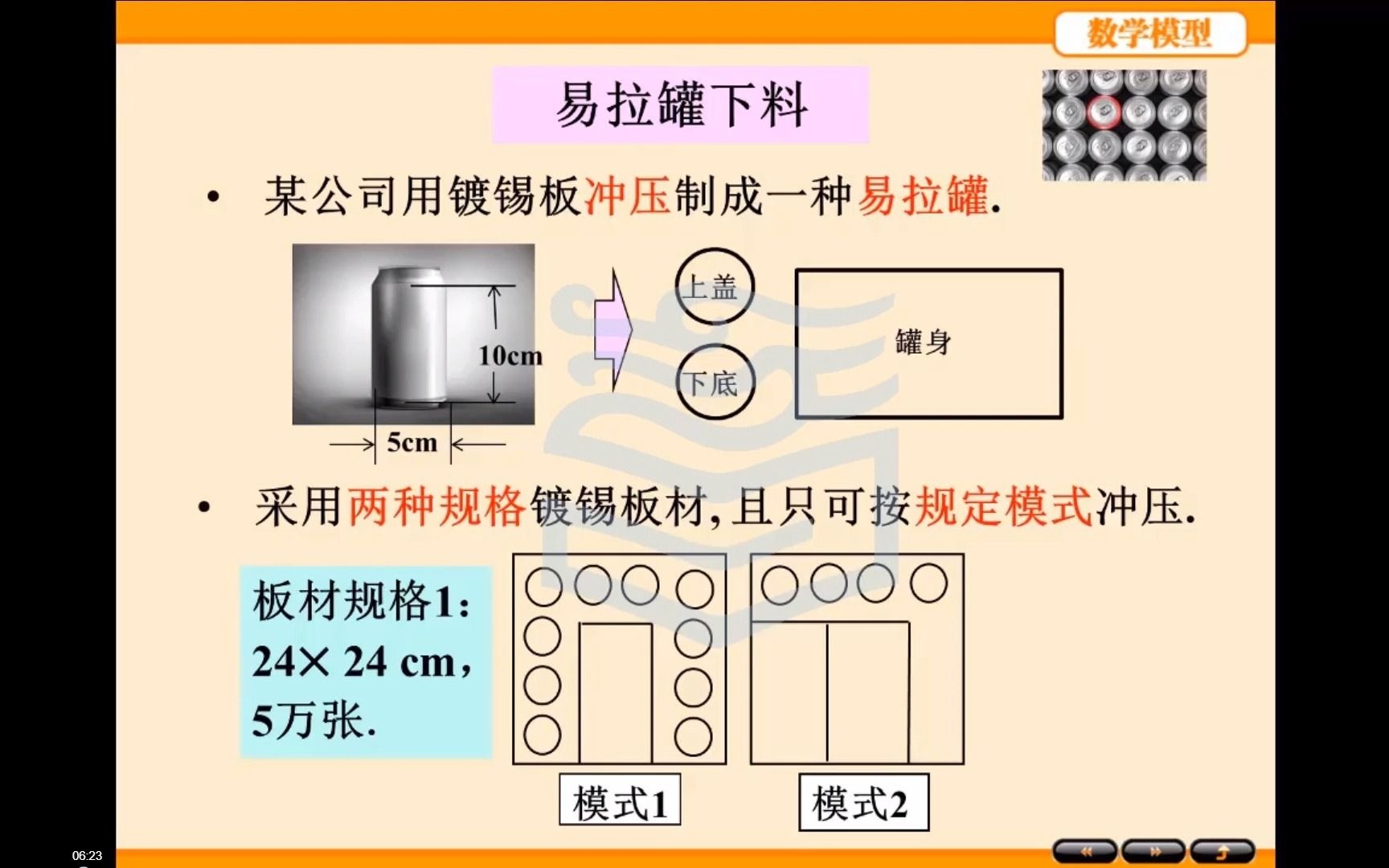 第4章 数学规划模型 4.6(2) 易拉罐下料