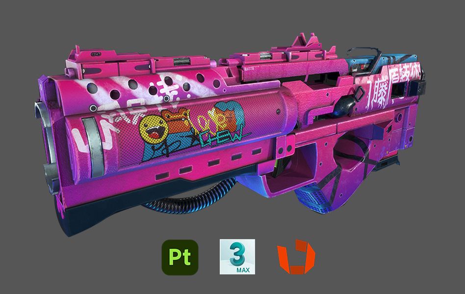 【3dmax建模】炫彩迷你枪械模型制作,基础入门武器道具建模案例讲解