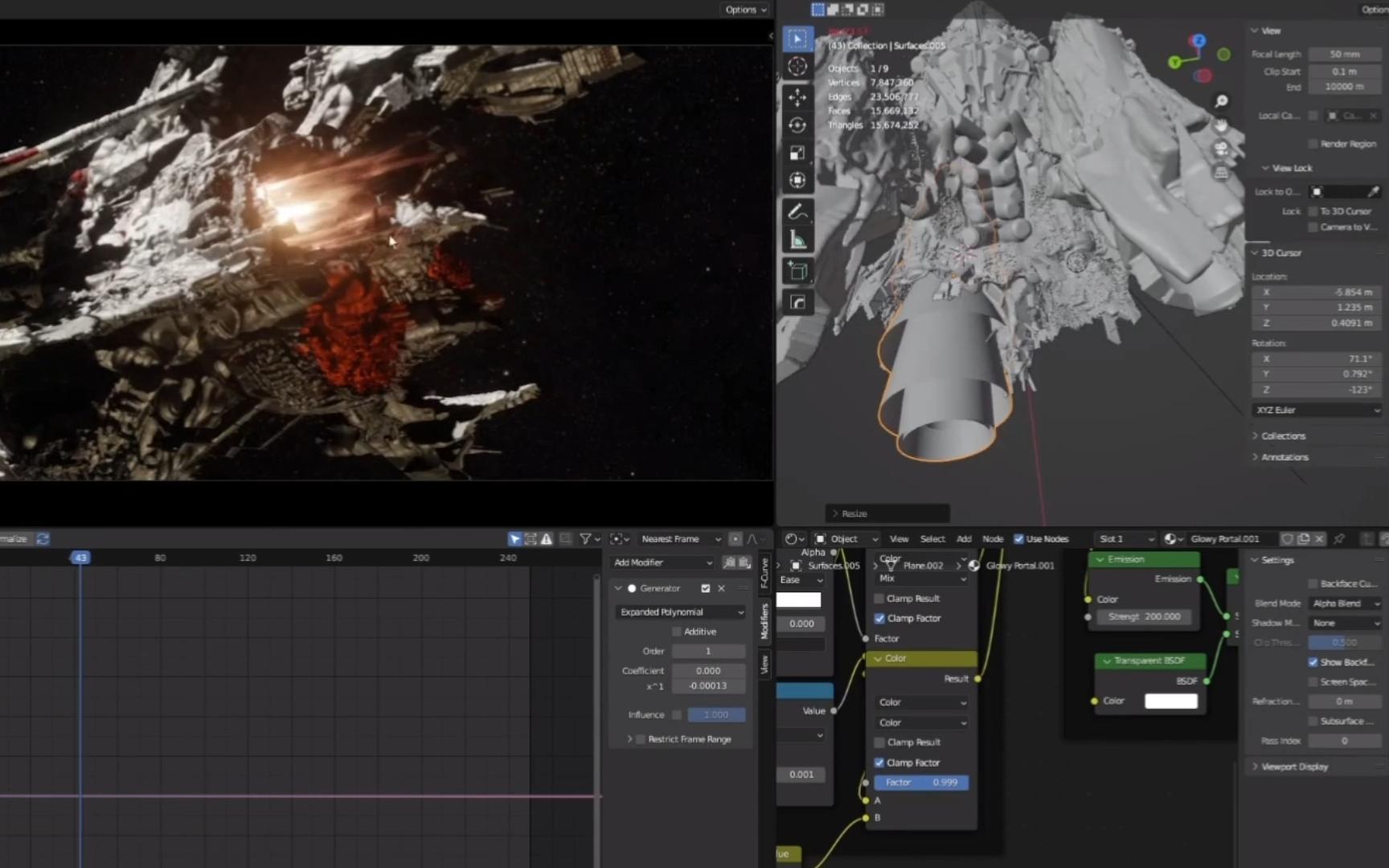 水视频!动画制作游戏建模型未来太空战舰主题场景设计过程——节选...