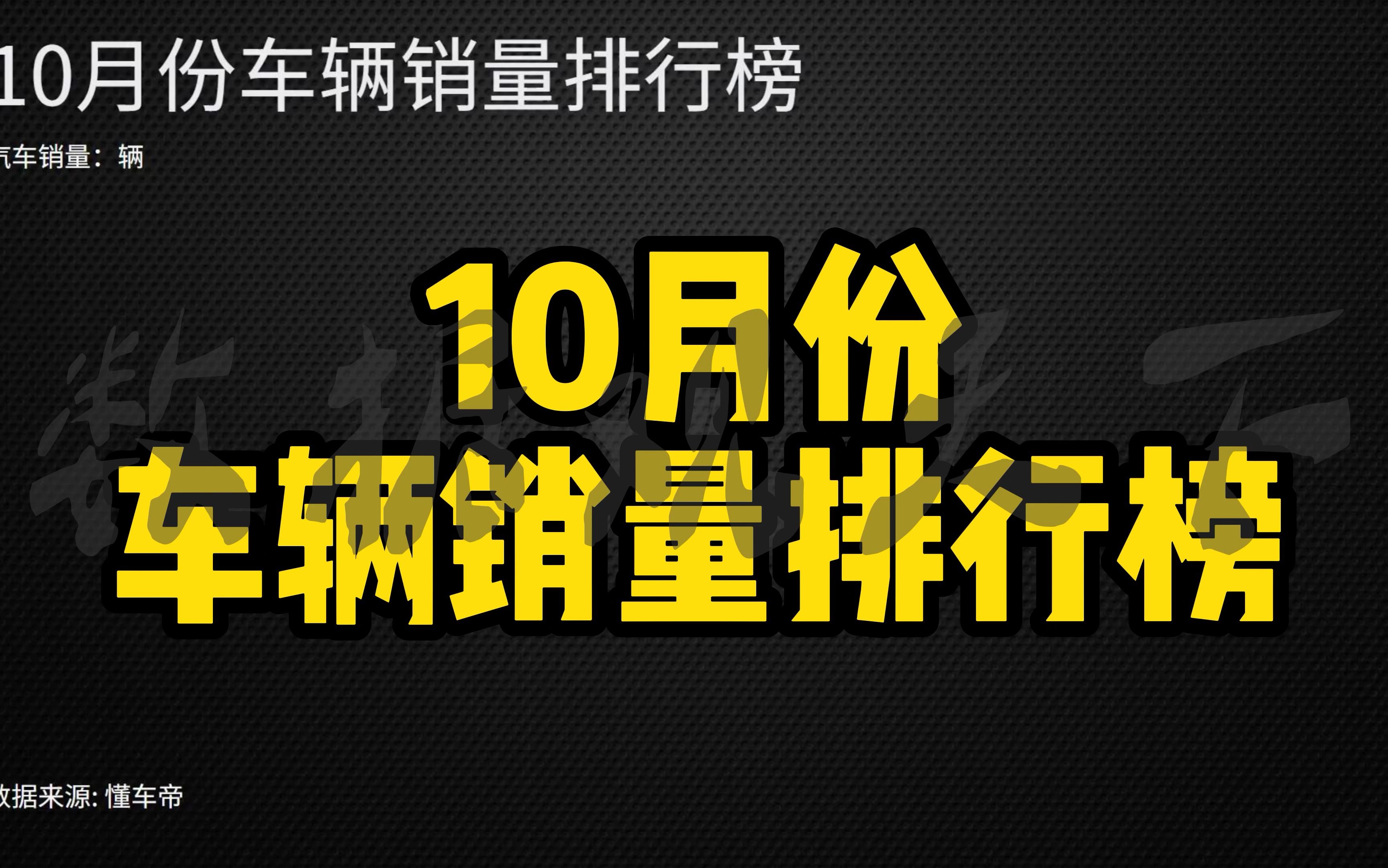 10月份车辆销量排行榜