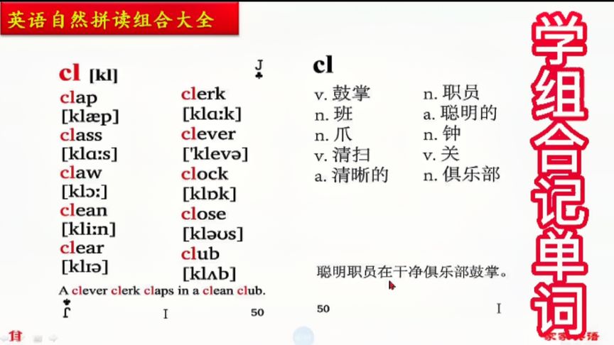 学自然拼读组合,轻松记英语单词,我教你学组合特点发音 cl