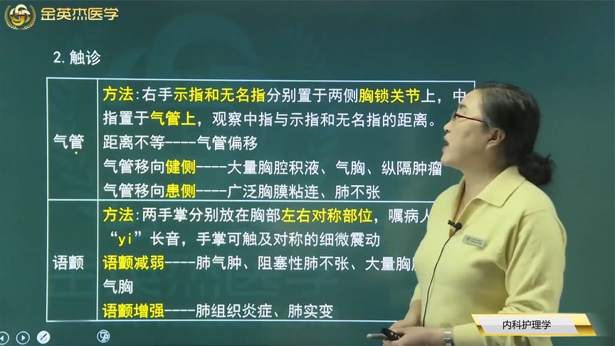 内科护理学06气管、肺和胸膜02触诊:气管、语颤的方法和诊断疾病