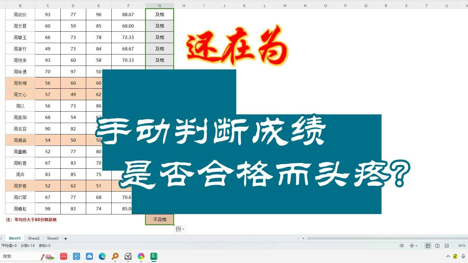 还在为手动判断成绩合格与否而头疼?用表格函数呀!
