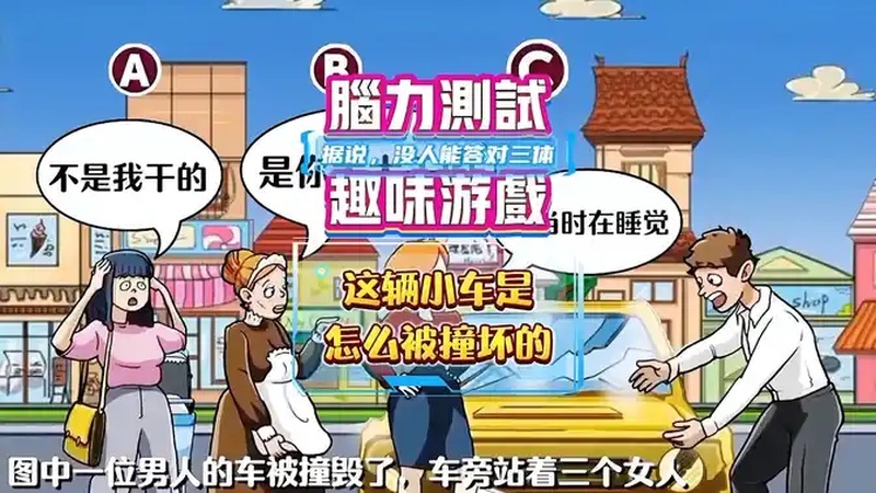 脑力测试趣味游戏 这辆小车是怎么被撞坏的?
