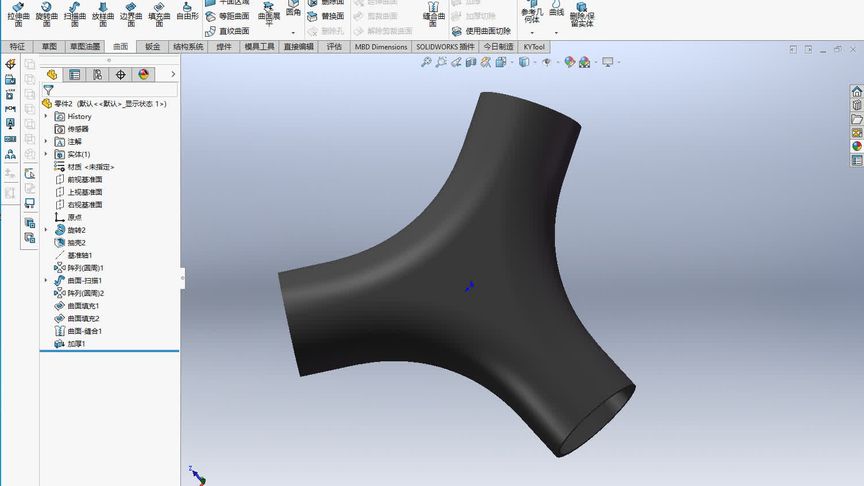 SOLIDWORKS 曲面画三通 边界曲线 三通画法