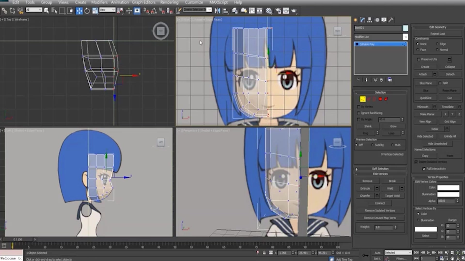 【3D建模】——可爱的蓝头发小女孩动漫人物建模教学 -P1