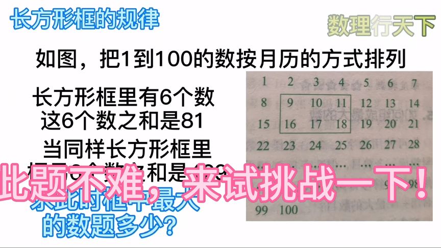 70期:长方形框的数有什么规律?此题不难,都来计算一下呗!
