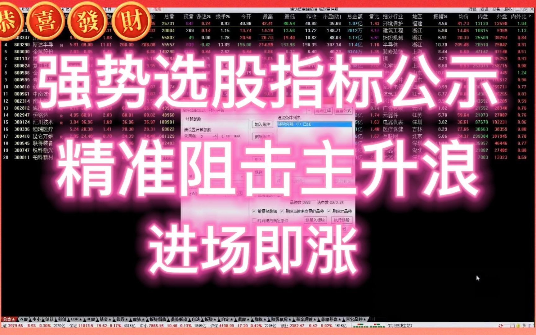 强势选股指标公式——精准狙击主升浪,进场即为升!