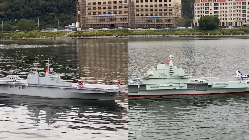 辽宁舰“航母编队”模型模拟海战,战斗机效果可直接起飞