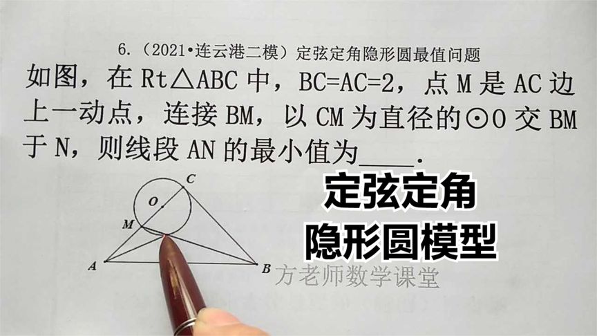 初中数学:怎么求AN的最小值?90º圆周角,定弦定角隐形圆模型