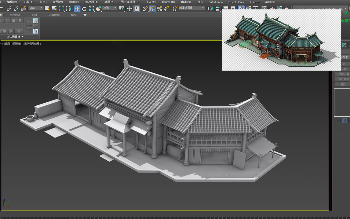 【3dmax】古代街道店铺模型制作,古风建筑场景建模教程,3dmax布线...