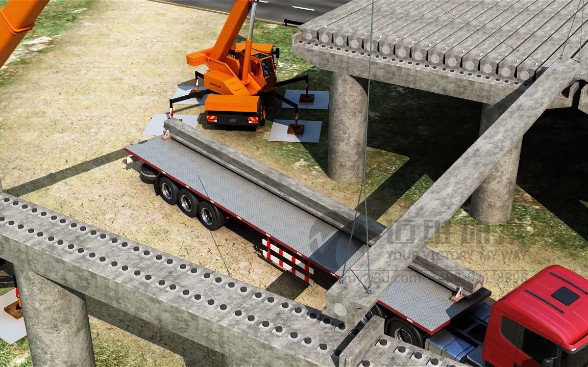 桥梁路桥架设空心板梁吊装施工动画-工程三维动画演示制作公司