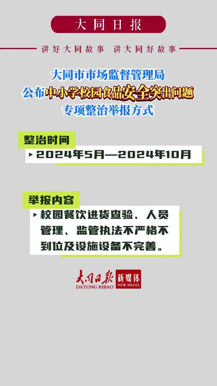 ...年5月至10月,大同市市场监督管理局对中小学校园食品安全突出问题...